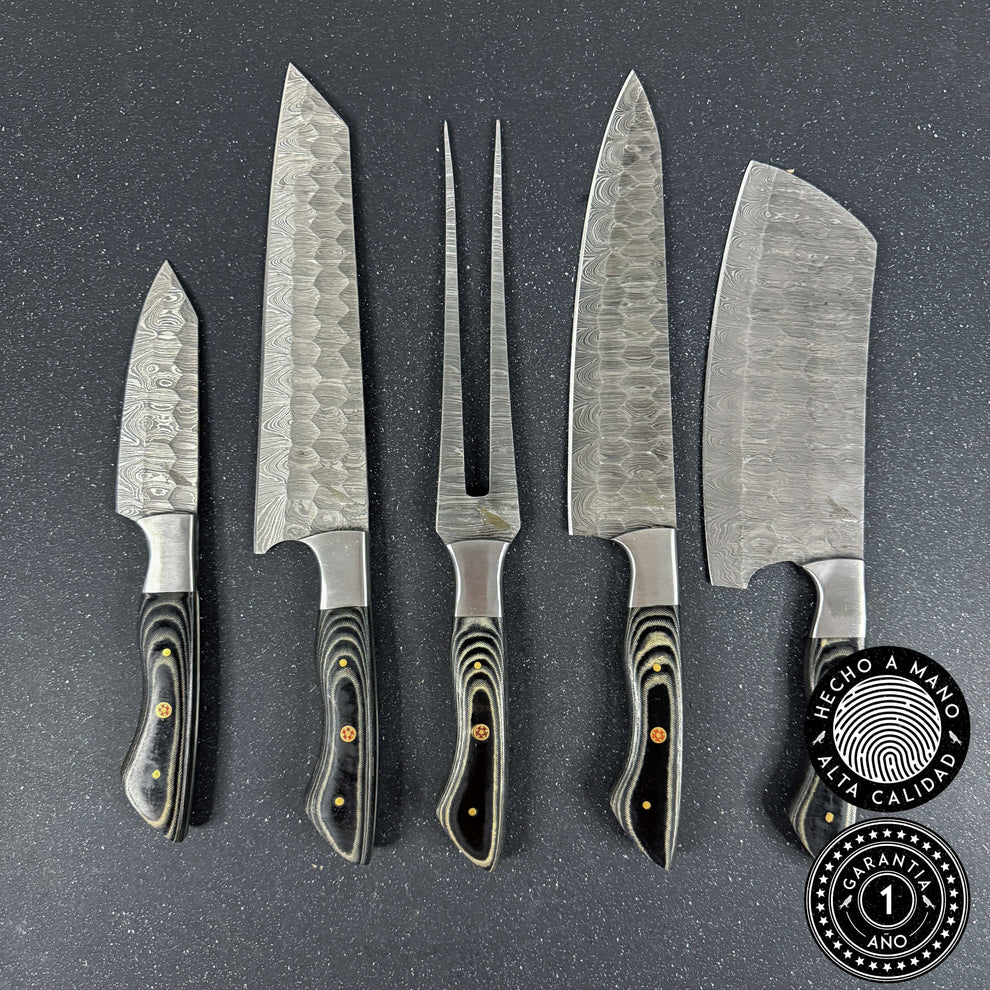 Set de 5 Cuchillos de Cocina de Acero Damasco Chaltén – Rauka