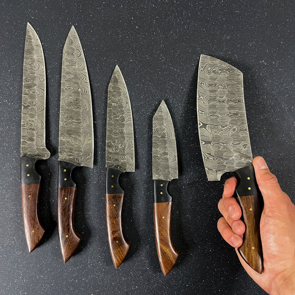 Set de 5 Cuchillos de Cocina de Acero Damasco – Rauka
