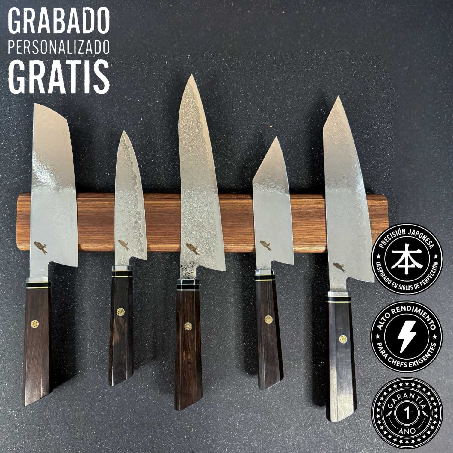 Pack 5 Cuchillos Japoneses + Barra Magnética "Taku" / "Kiru" / "Tora ...